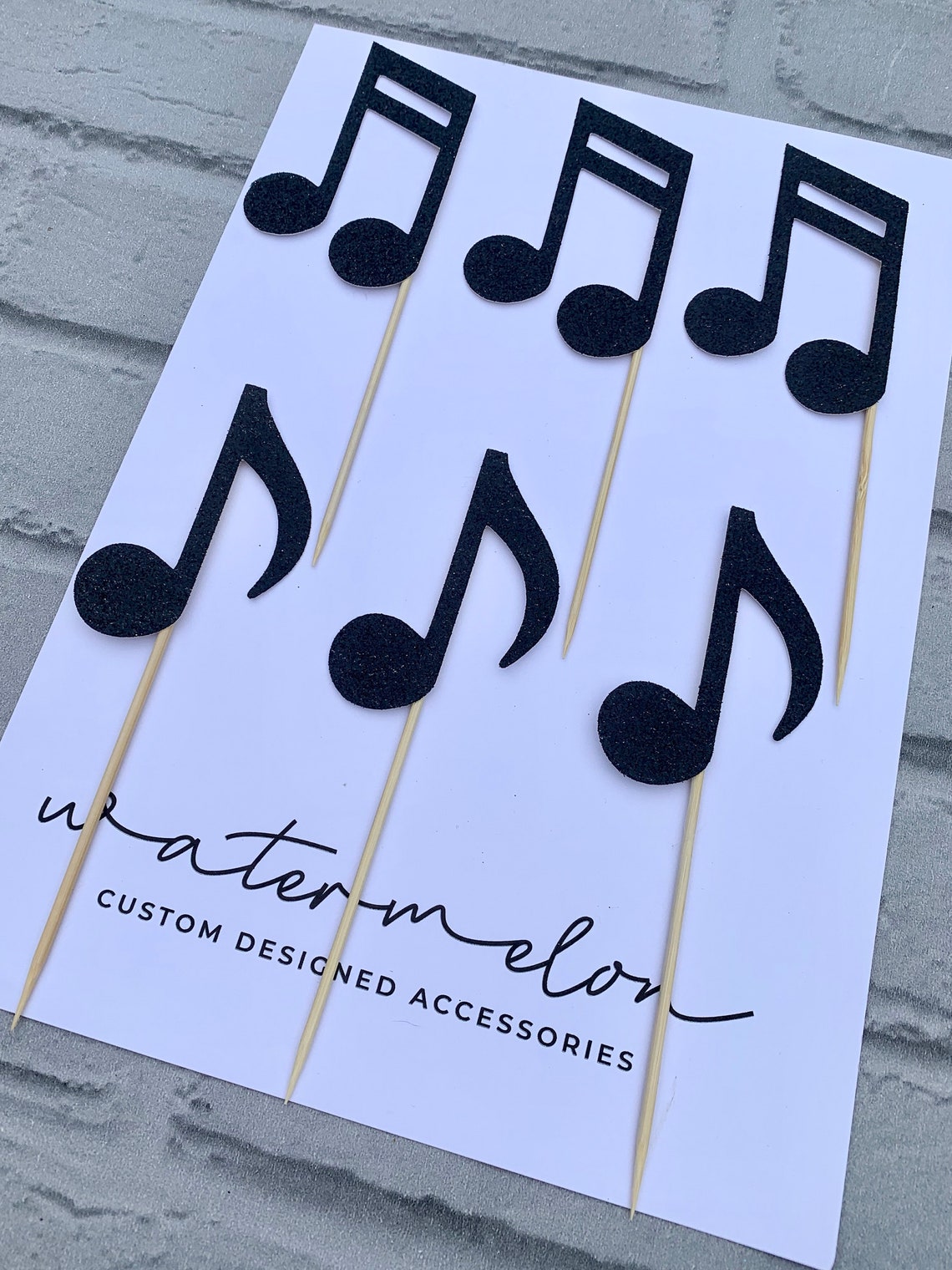 Musical Notes Cake Toppers Set of 6 in Black Glitter Party | Etsy
