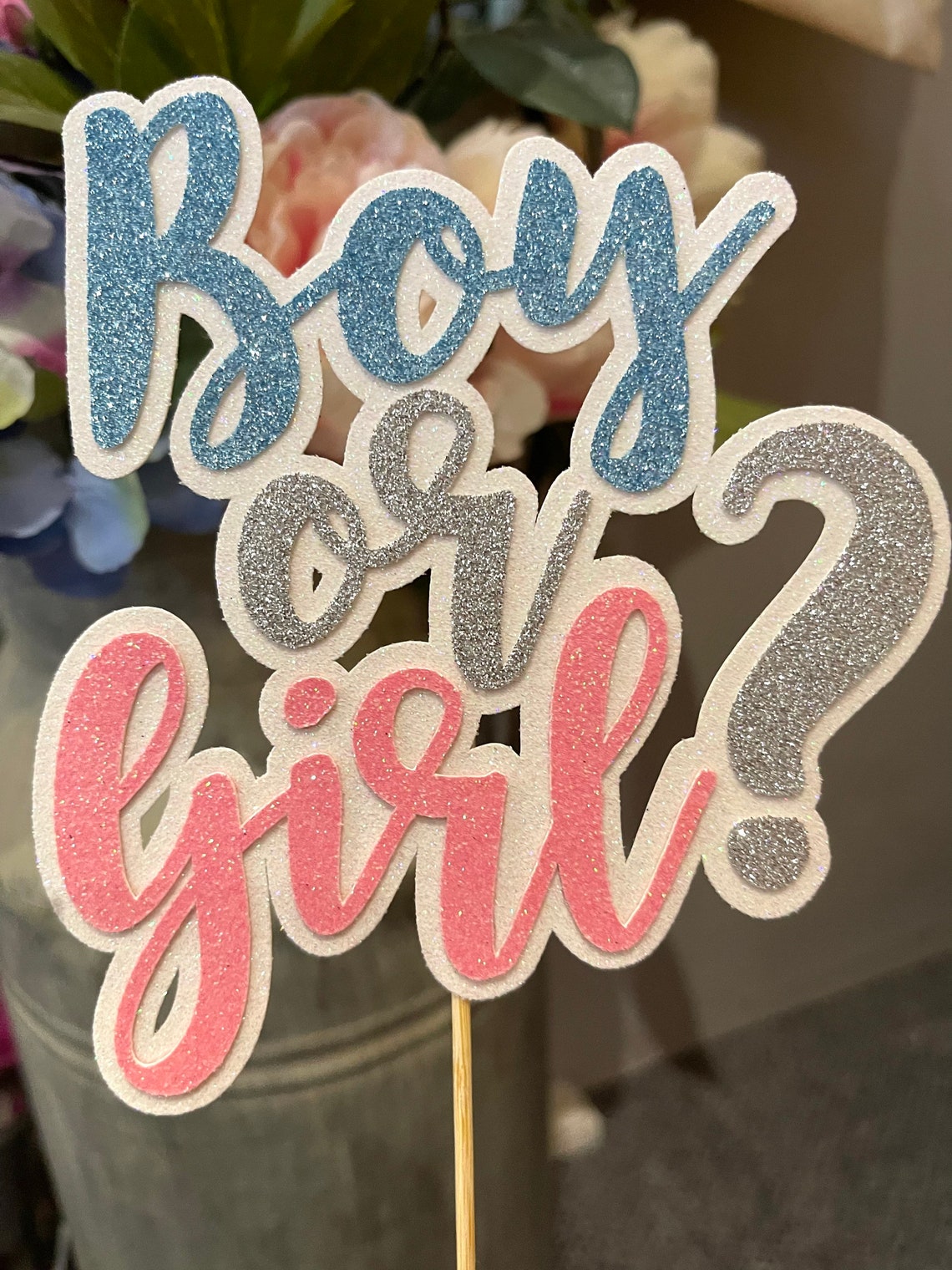 Boy or Girl? - Glitter Double Layer Cake Topper - Gender Reveal - Baby ...