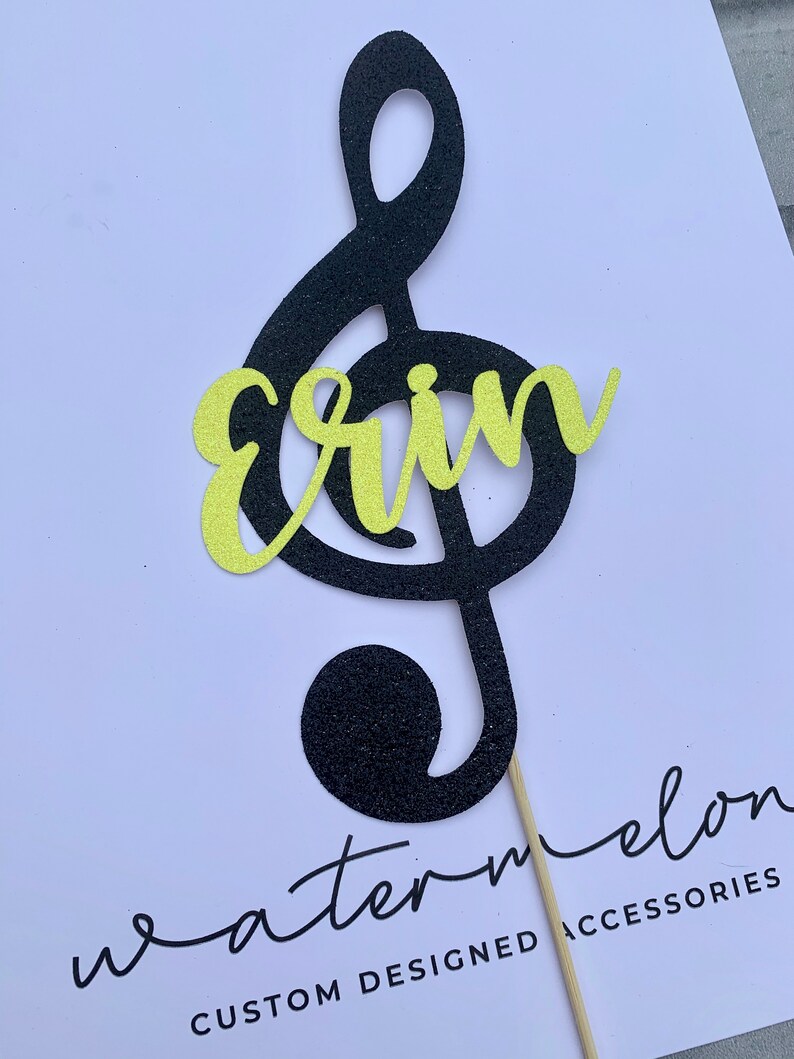 Personalised Treble Clef Cake Topper in Black Glitter Party - Etsy