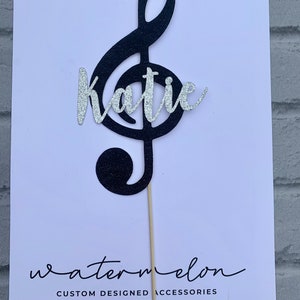 Personalised Treble Clef Cake Topper in Black Glitter - Party ...