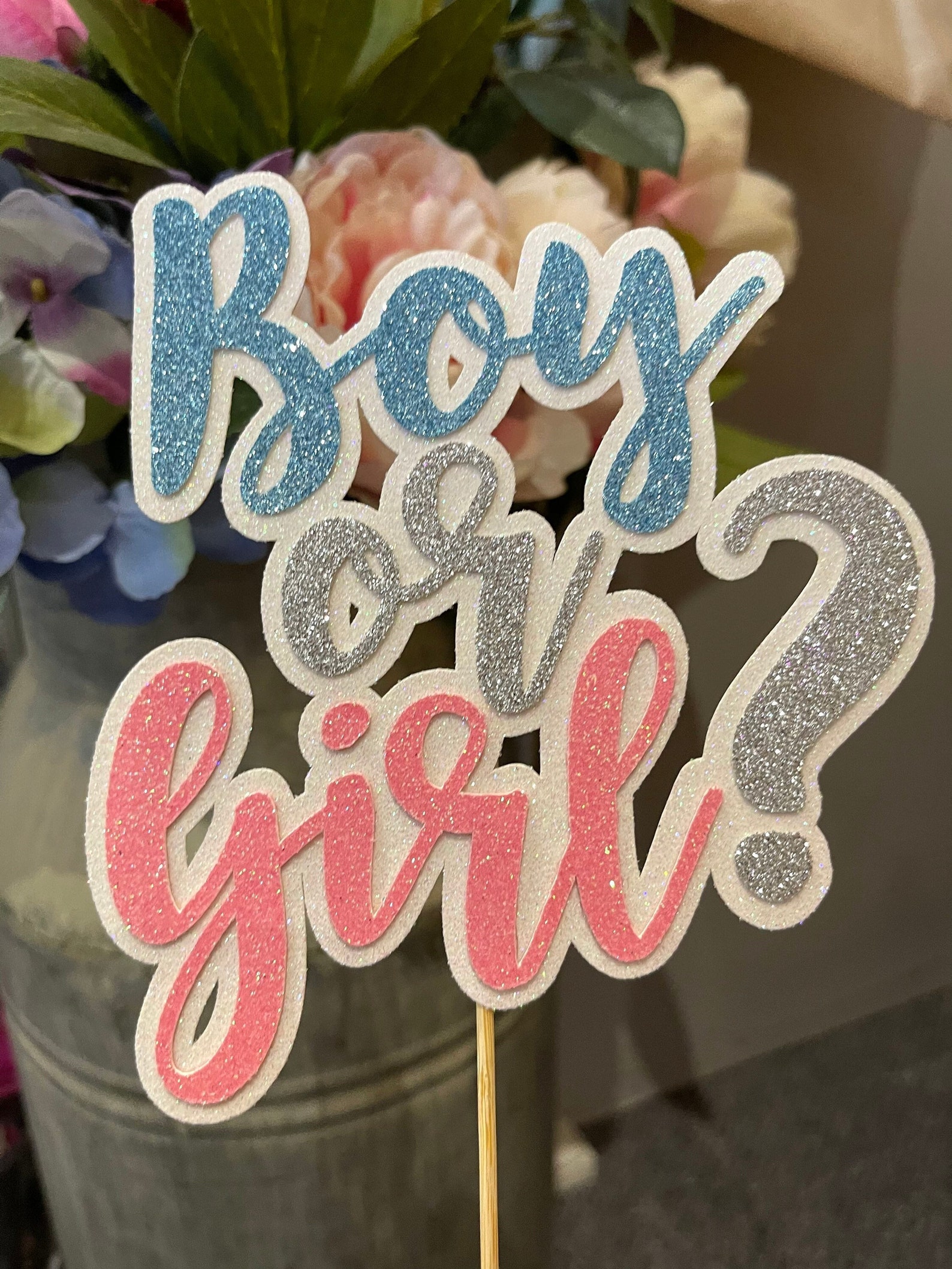 Boy or Girl? - Glitter Double Layer Cake Topper - Gender Reveal - Baby ...