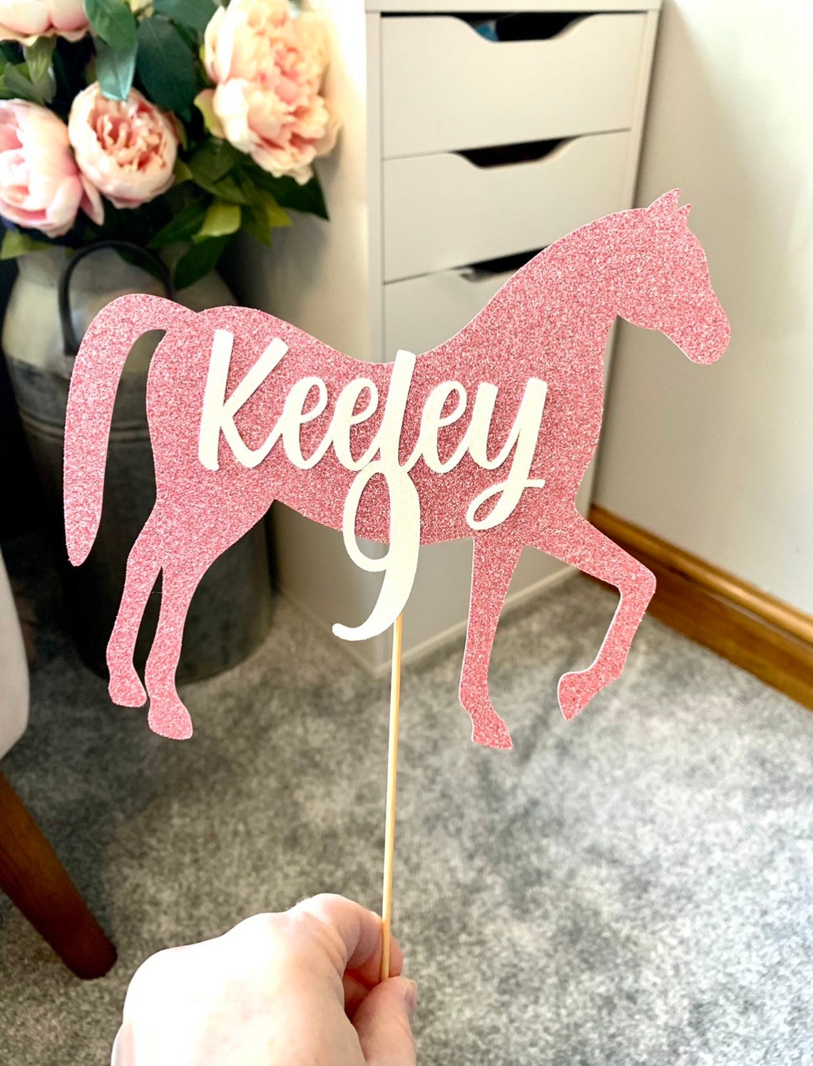 Personalised Horse Glitter Cake Topper ANY NAME in PINK With | Etsy