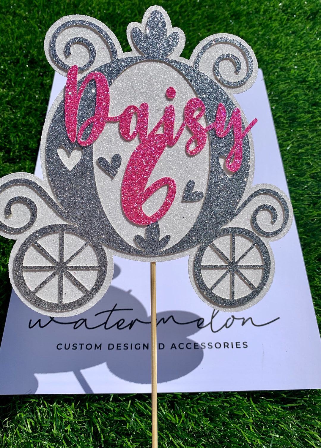 Personalised Princess Carriage Glitter Cake Topper With Mini Crowns ...