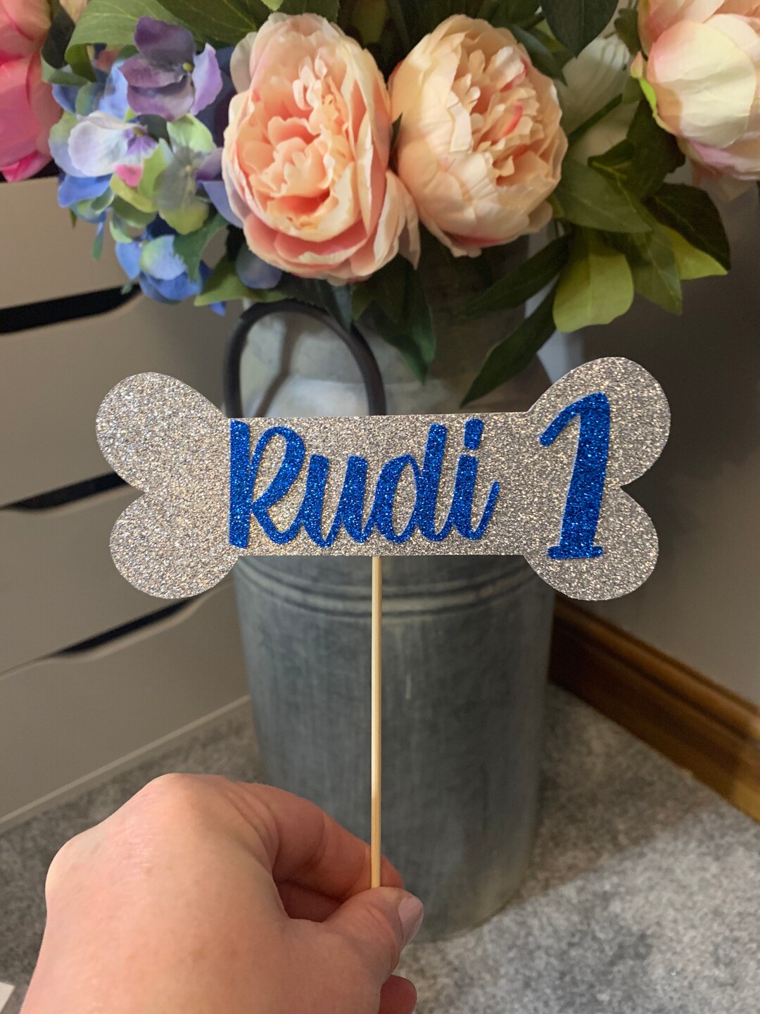 Personalized Glitter Dog Bone Cake Topper: Pet Birthday Decoration - Etsy