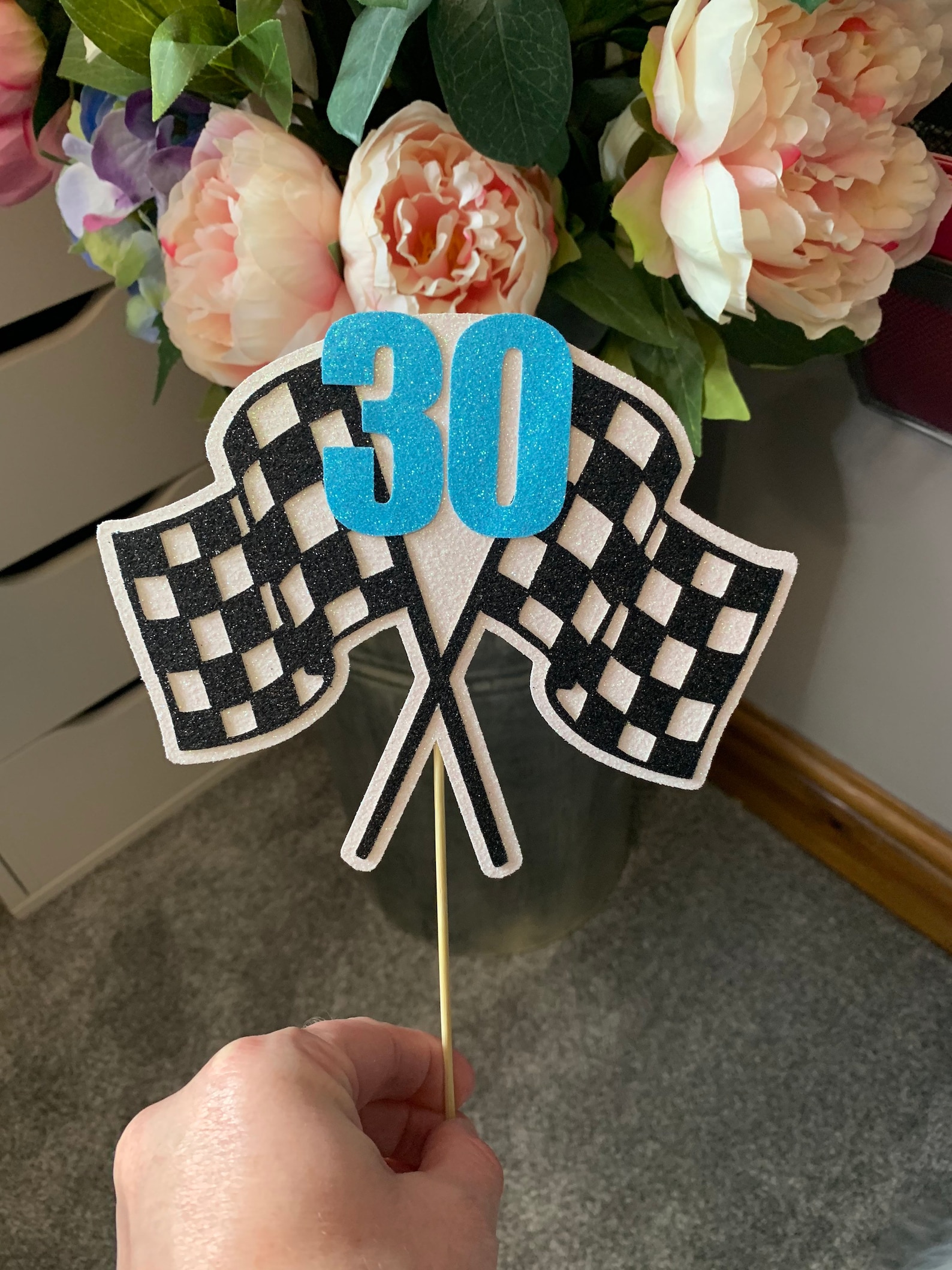 Racing Flags Cake Topper ANY AGE / NUMBER Birthday Racing - Etsy UK