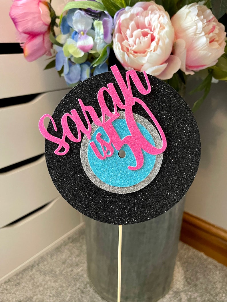 Vinyl Record Theme Cake Topper - Personalised - Etsy