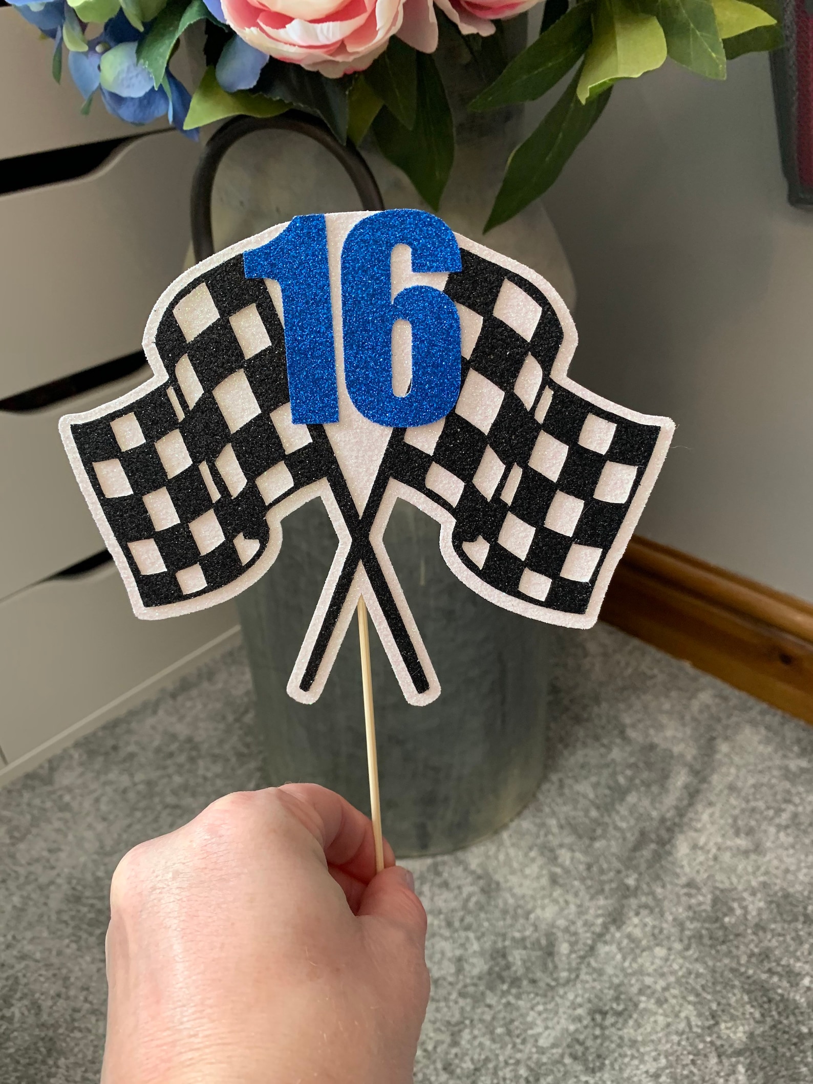 Racing Flags Cake Topper ANY AGE / NUMBER Birthday Racing - Etsy UK