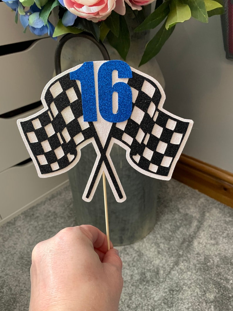 Racing Flags Cake Topper ANY AGE / NUMBER Birthday Racing - Etsy UK