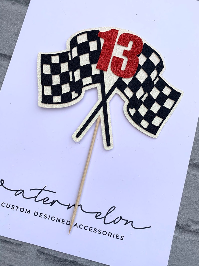 Racing Flags Cake Topper ANY AGE / NUMBER Birthday Racing | Etsy