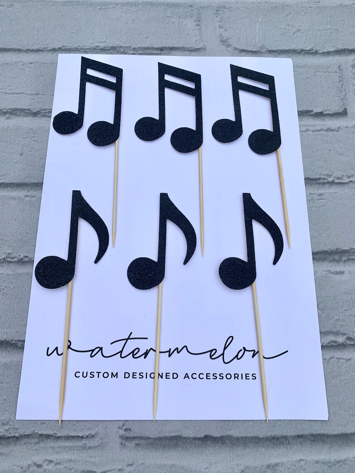 Musical Notes Cake Toppers Set of 6 in Black Glitter Party | Etsy