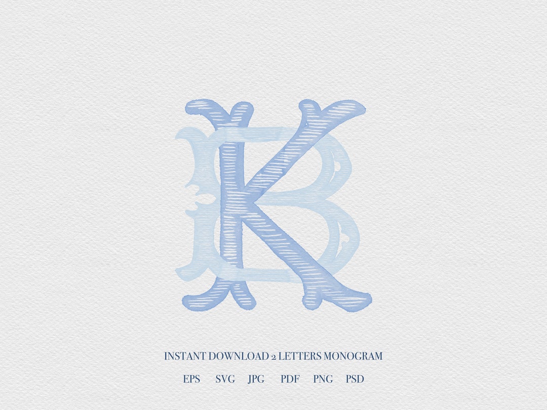 2 Letter Monogram With Letters BK KB Digital Download Wedding Monogram ...