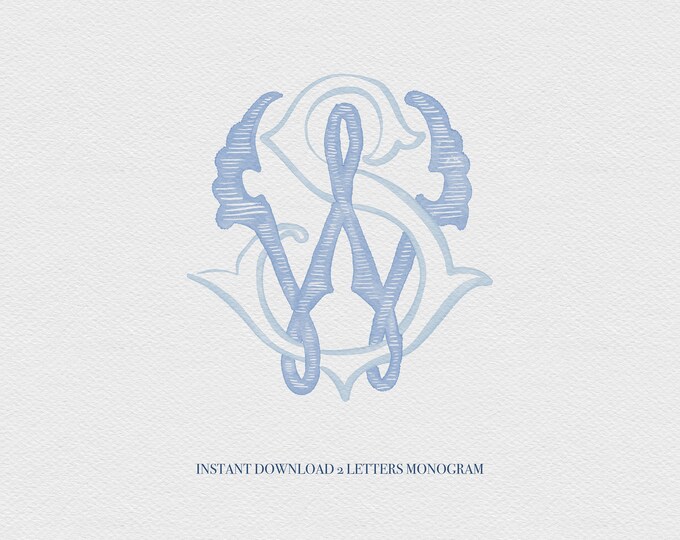 Wedding Monogram SW WS Interlocking Monogram Digital - Etsy