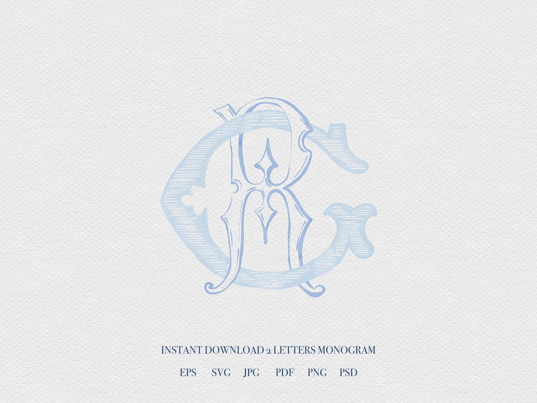 2 Letter Monogram With Letters GR RG Digital Download Wedding Monogram ...