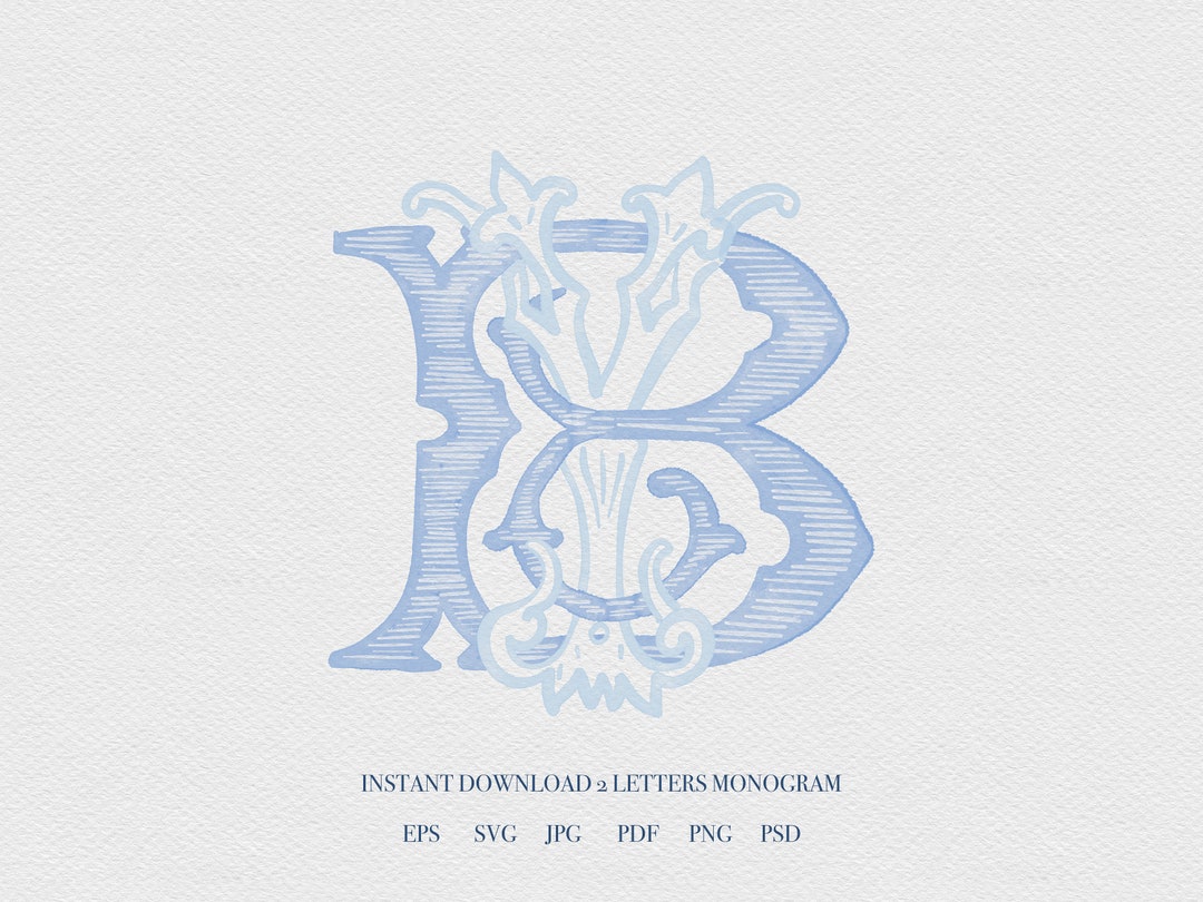 2 Letter Monogram With Letters BY YB Digital Download Wedding Monogram ...