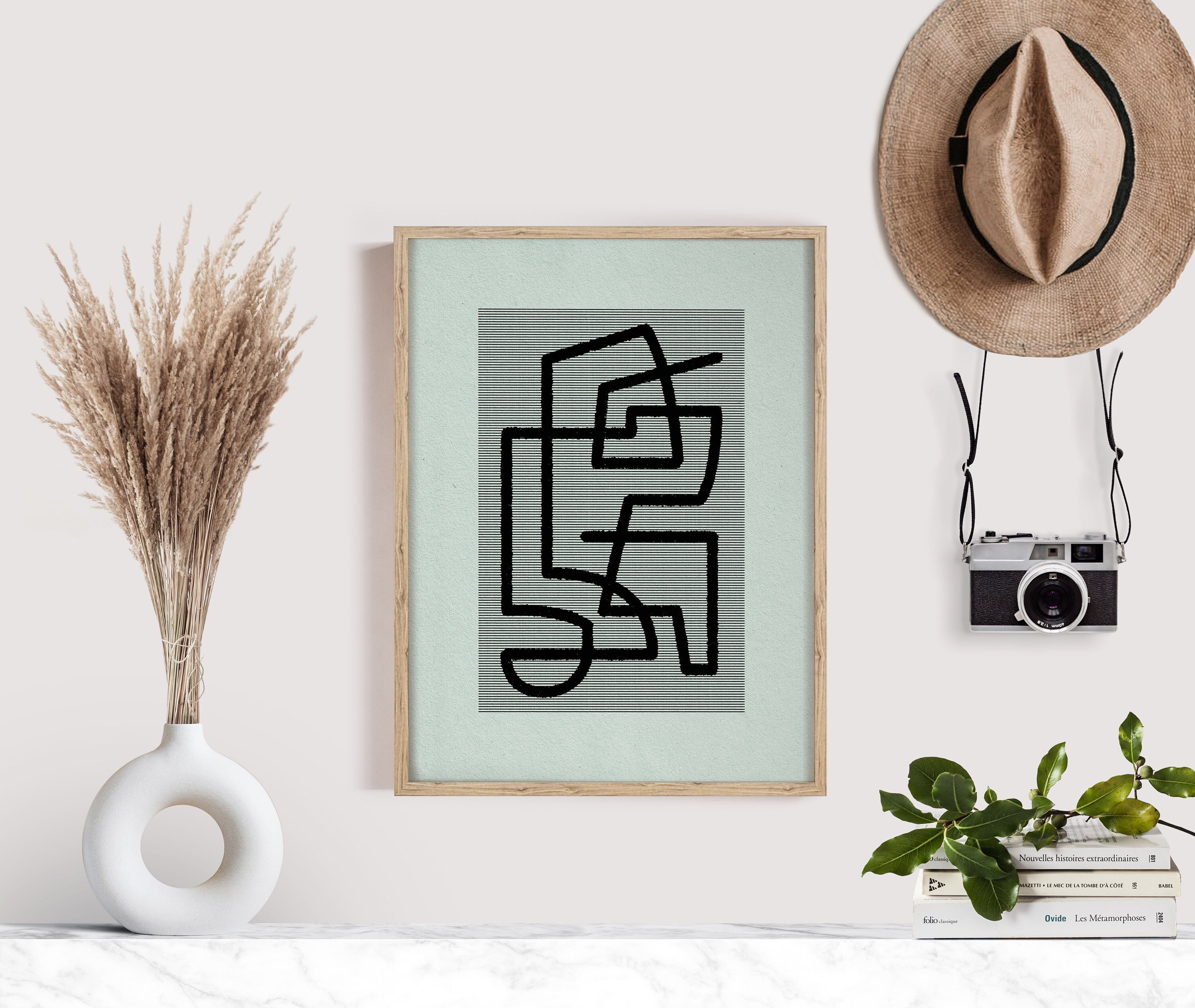 Abstract Scribble Line Art Drawing, Minimalist Woodblock Wall Art ...