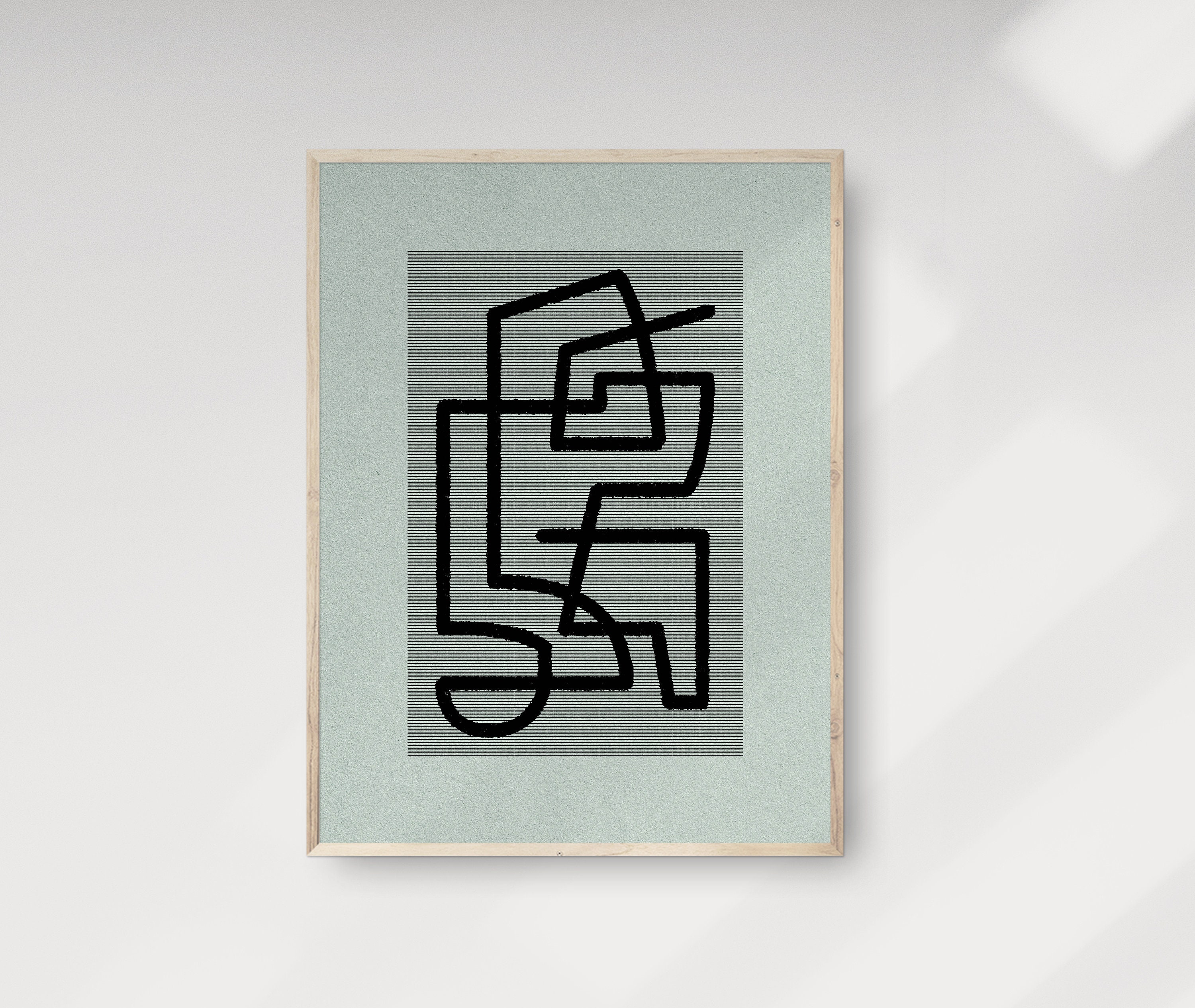 Abstract Scribble Line Art Drawing, Minimalist Woodblock Wall Art ...