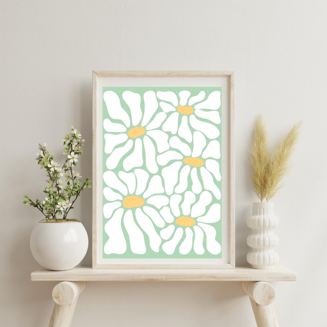 Aesthetic Boho Floral Daisy Poster - Modern Art - Kitchen Dining Room ...