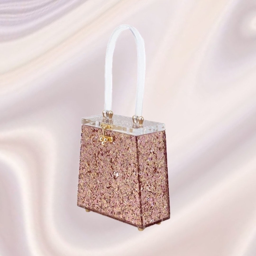 Month of May Gold Copper Bronze Pink Confetti Top Handle Lucite Handbag ...