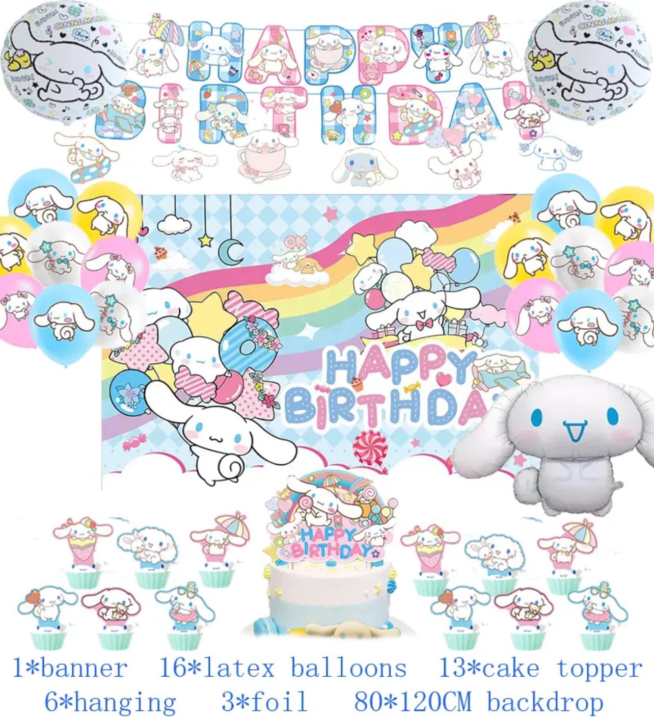 40pc Cinnamoroll Birthday Decorations With Backdrop - Etsy
