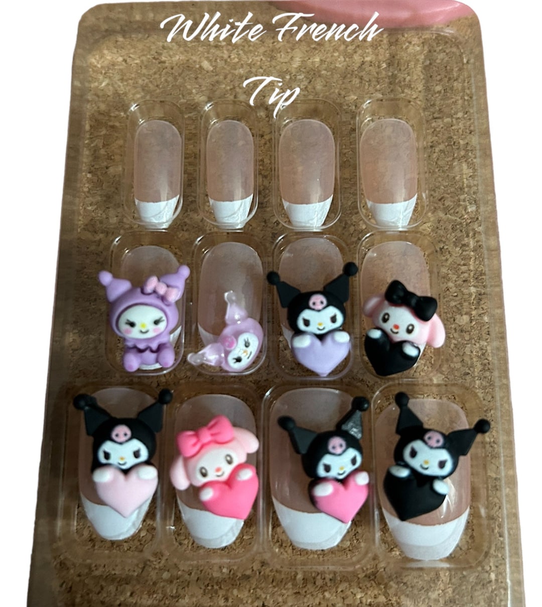 White French Tip Nails With Charms - Etsy