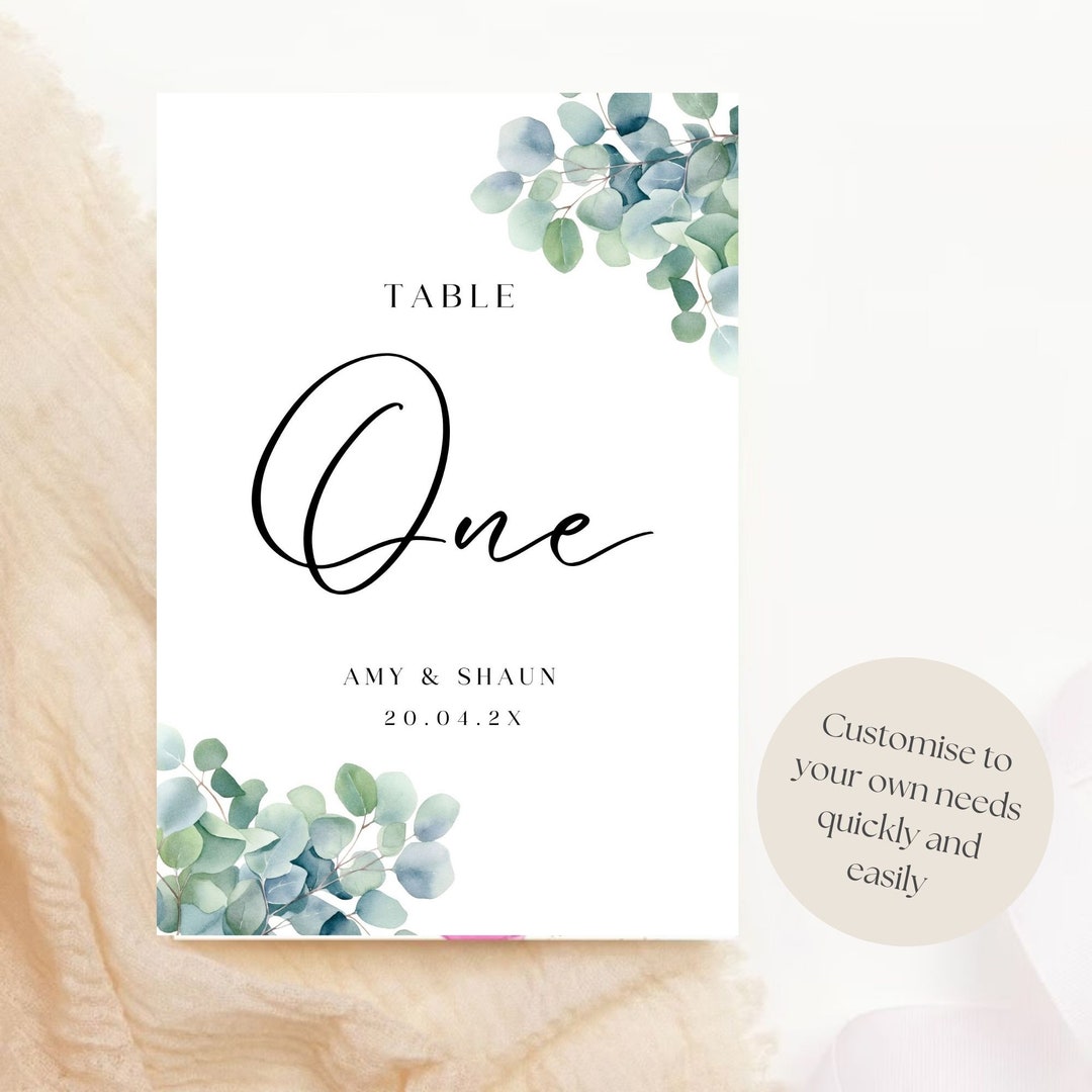 Eucalyptus Greenery Wedding Table Number, Modern Wedding Table Card ...