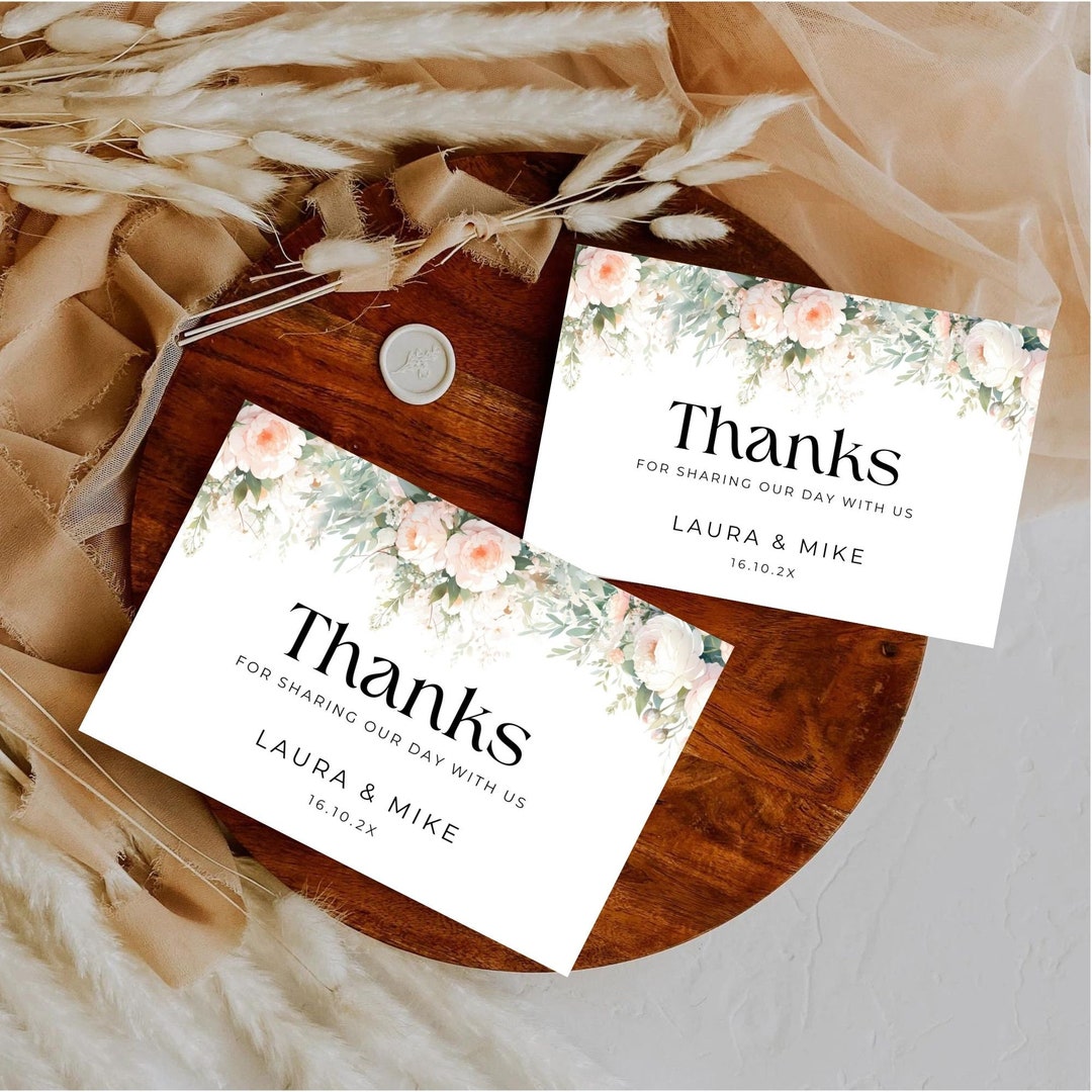 Peach Floral Wedding Thank You Card, Modern Wedding Thank You Card ...