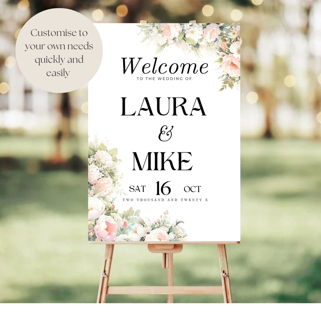 Peach Floral Wedding Welcome Sign , Modern Wedding Wedding Signage ...