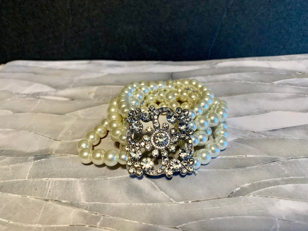 1920s Flapper Bracelet: Ivory Imitation Pearl, Rhinestone Clasp - Etsy