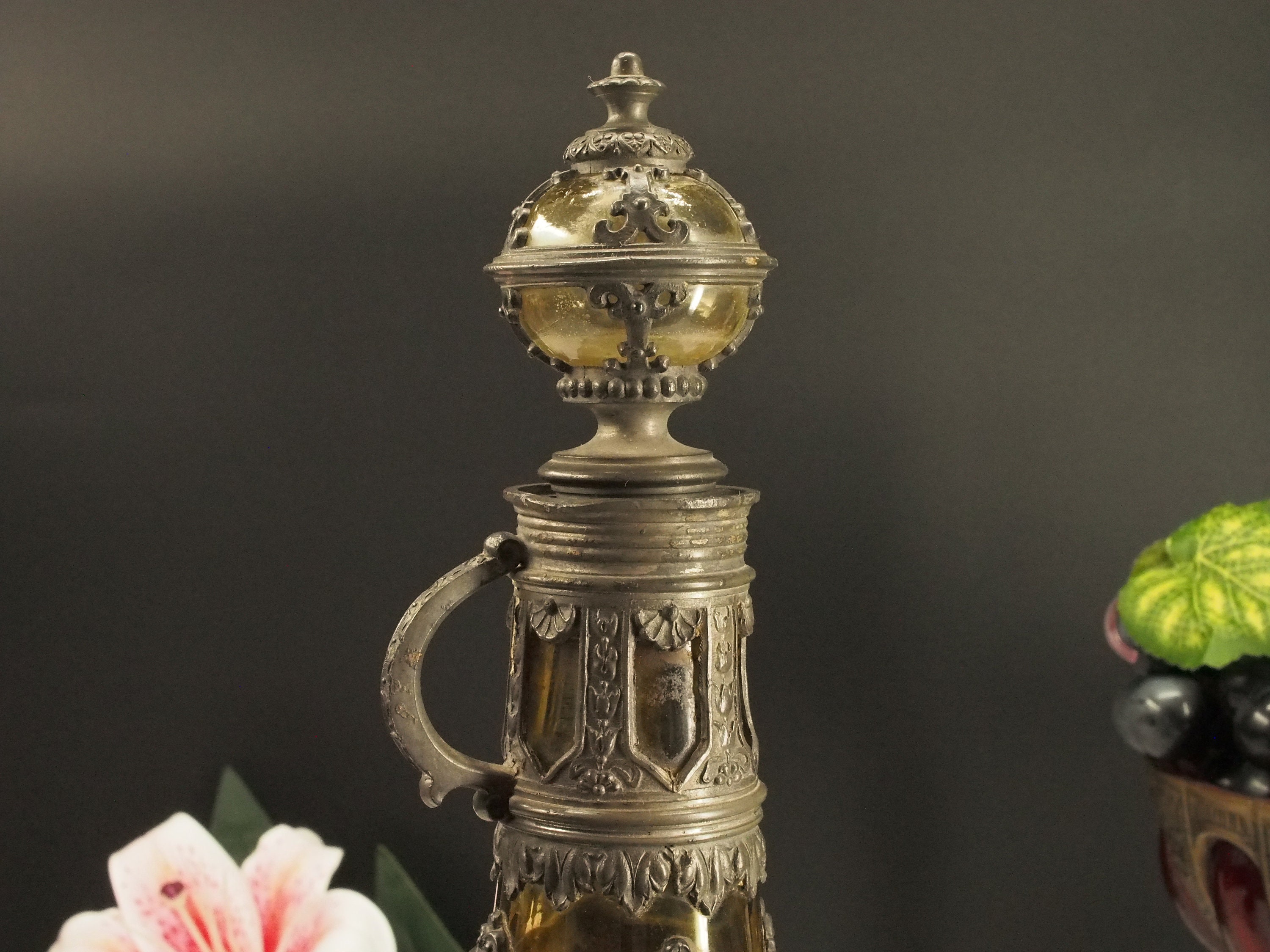 Antique Lion Figure Carafe, Glass Bowl Caged Bohemian Carafe, French ...