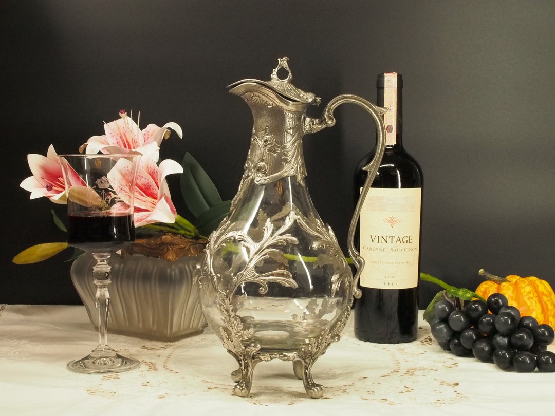 1950s French Vintage Carafe, Silver Color Caged Sealed Stamped Decander ...