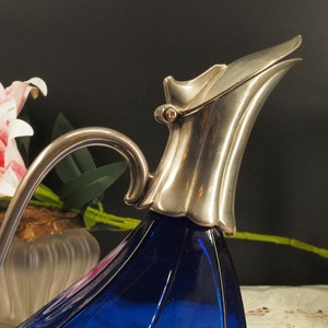 Royal Blue Duck Form Vintage Pitcher, Silver Plated Glass Carafe, Water ...