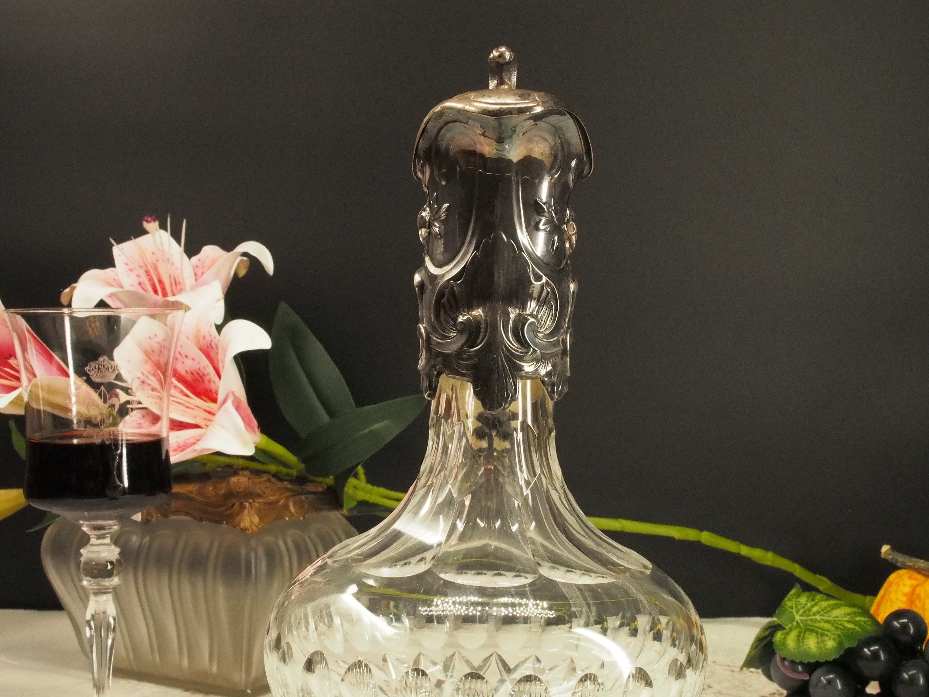 Antique Art Nouveau Carafe, 1900s French Wine Vintage Decander, Silver ...