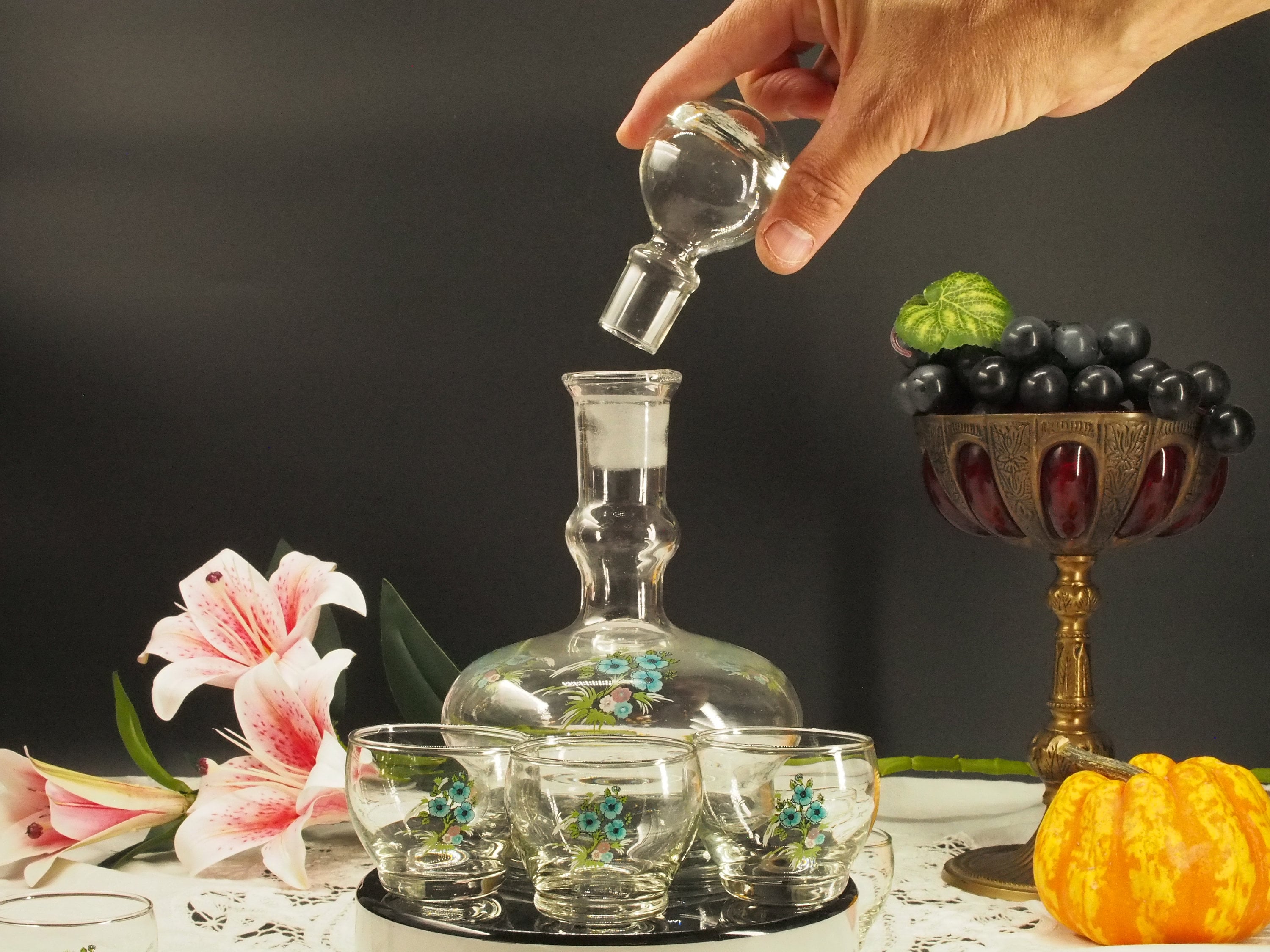 1950s Handmade Barware, Blue Flower Figured Vintage Drinkware ...