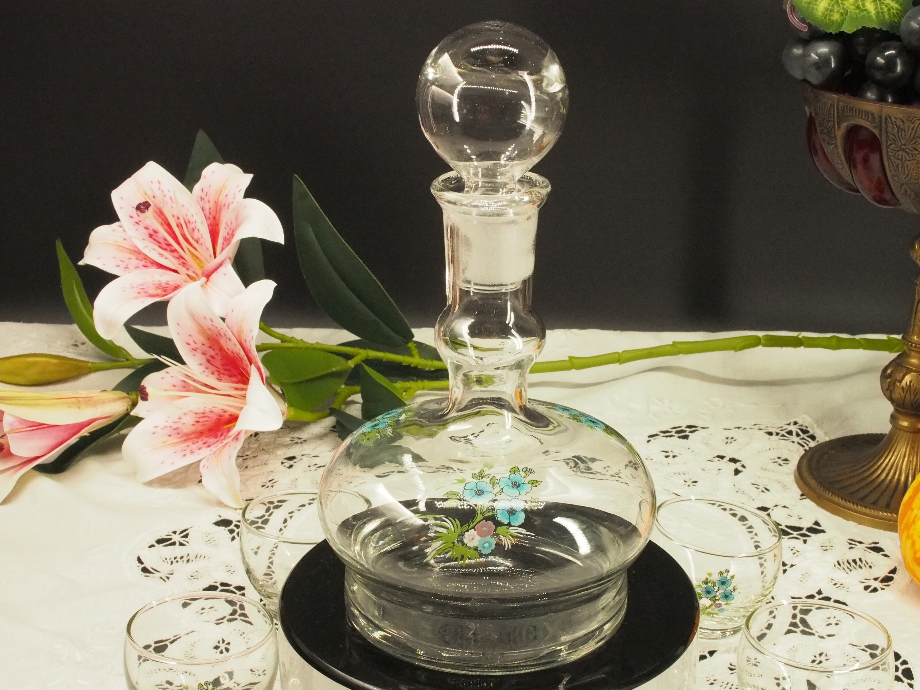 1950s Handmade Barware, Blue Flower Figured Vintage Drinkware ...