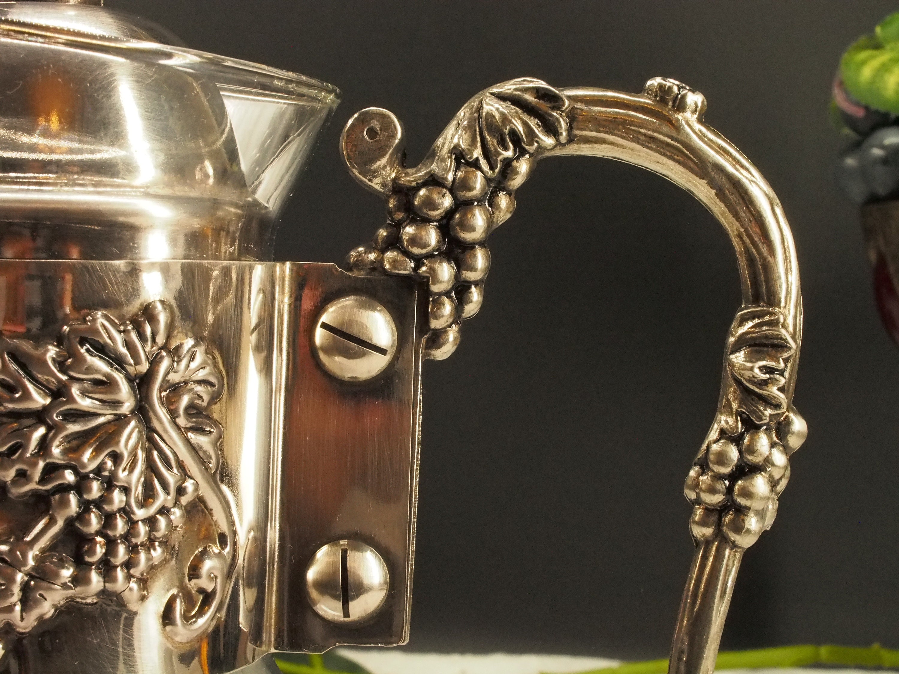 Vintage 1970s Glass Pitcher, French Metal Casting Alloy Carafe, Leaf ...