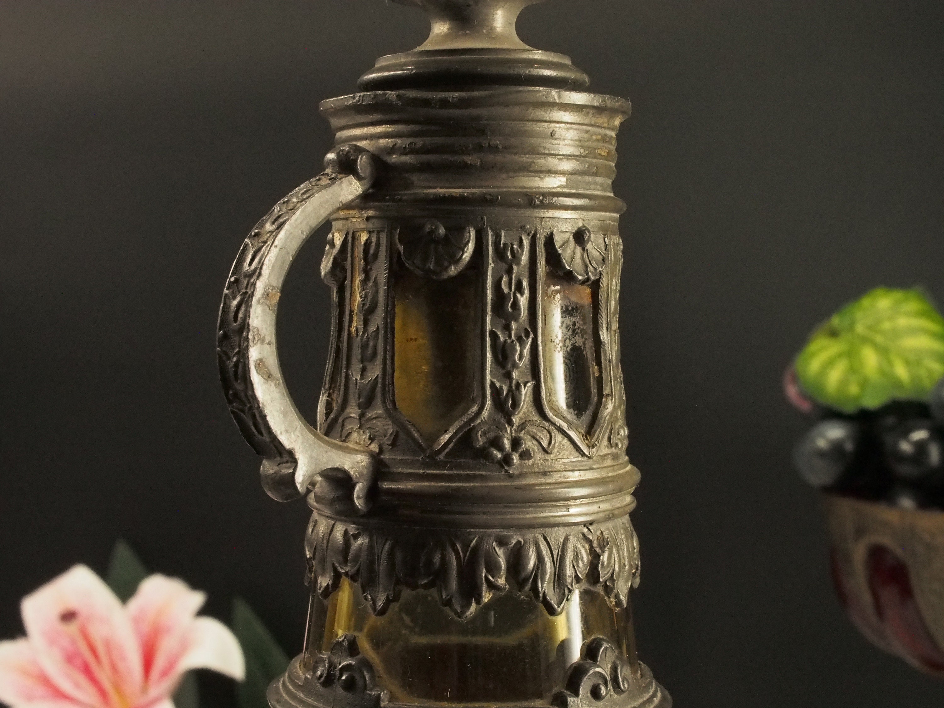 Antique Lion Figure Carafe, Glass Bowl Caged Bohemian Carafe, French ...