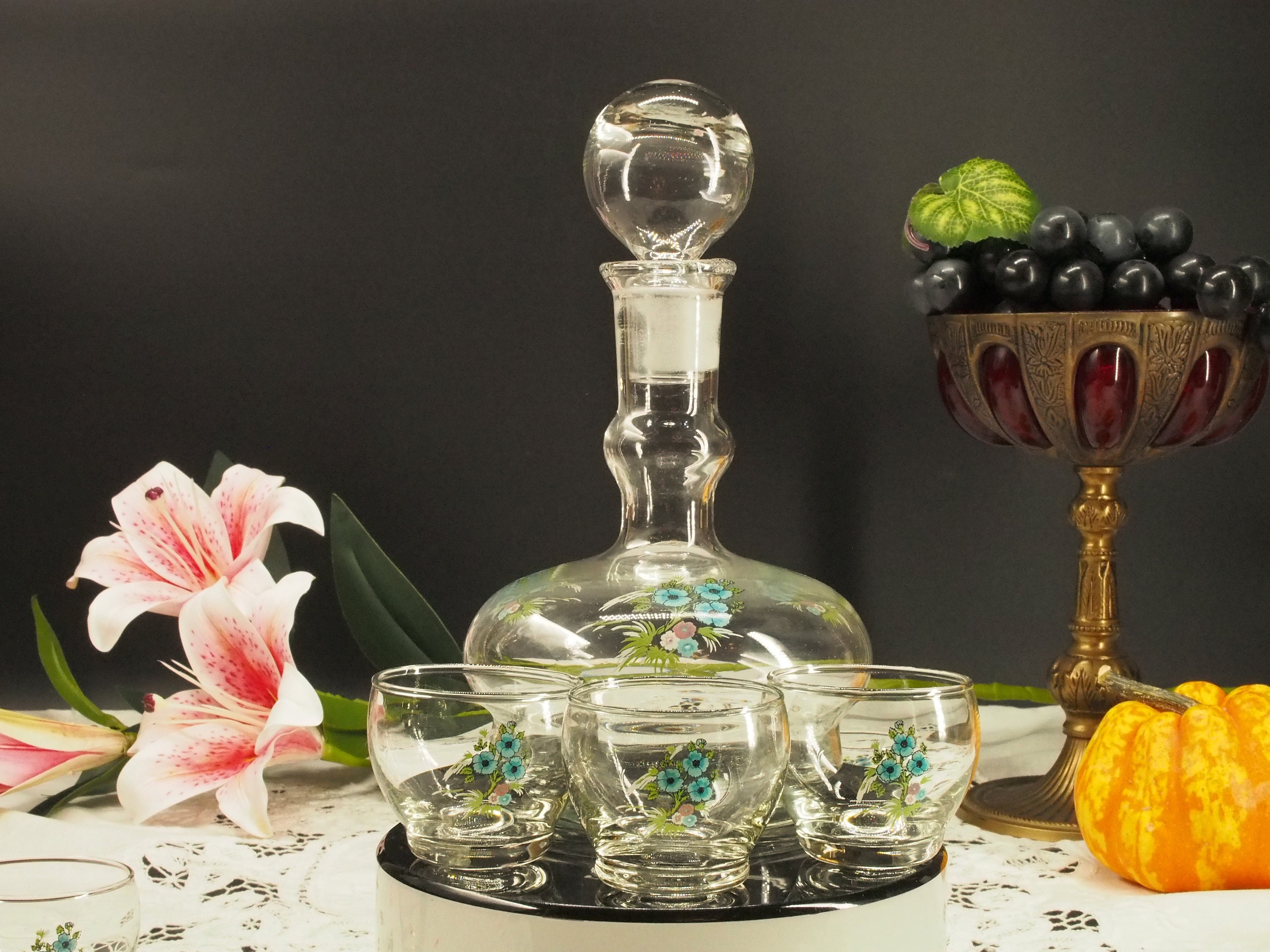 1950s Handmade Barware, Blue Flower Figured Vintage Drinkware ...