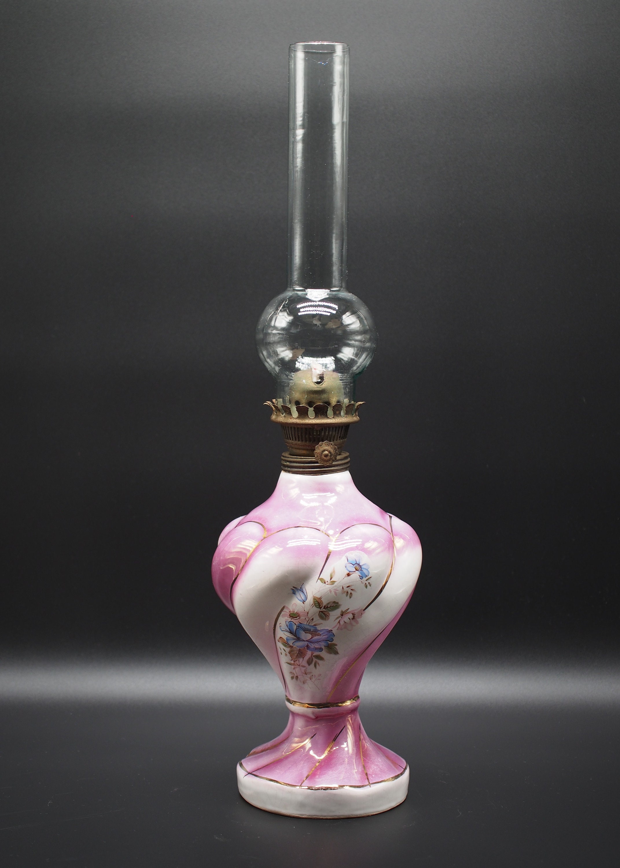 Pink Ceramic Antique Oil Lamp, Twisted Body Vintage Fuel Lamp, 1920s ...