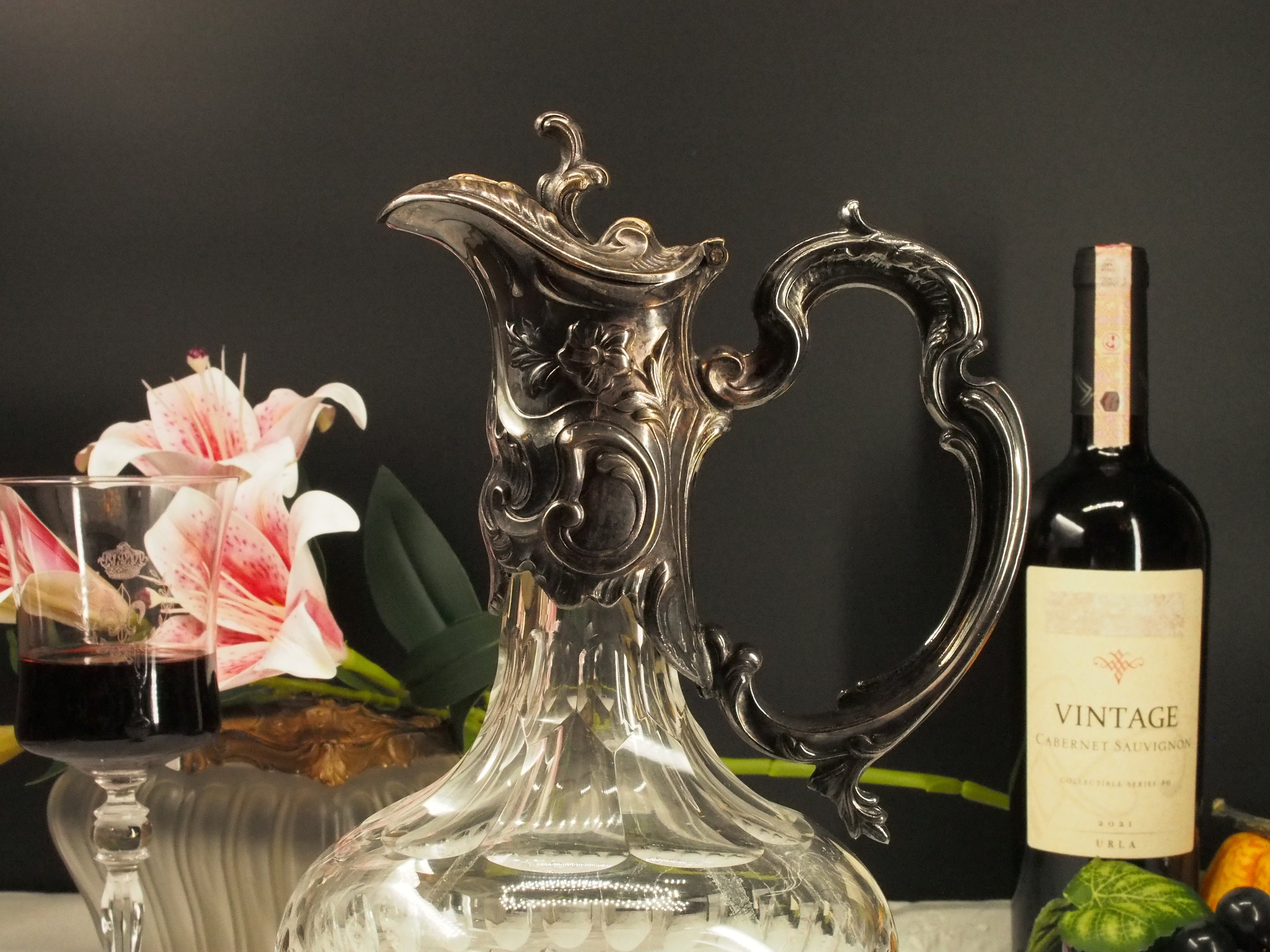 Antique Art Nouveau Carafe, 1900s French Wine Vintage Decander, Silver ...