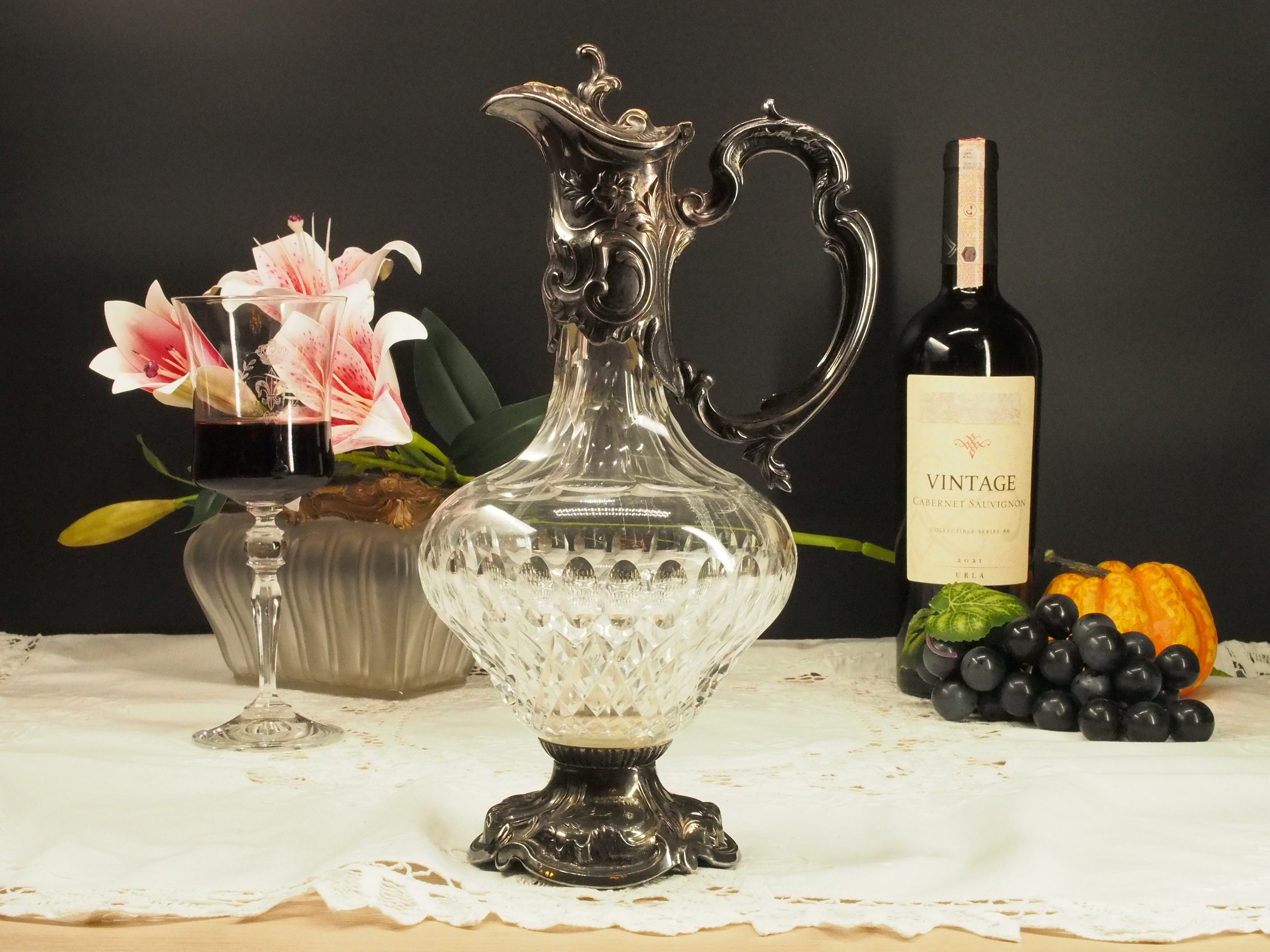 Antique Art Nouveau Carafe, 1900s French Wine Vintage Decander, Silver ...