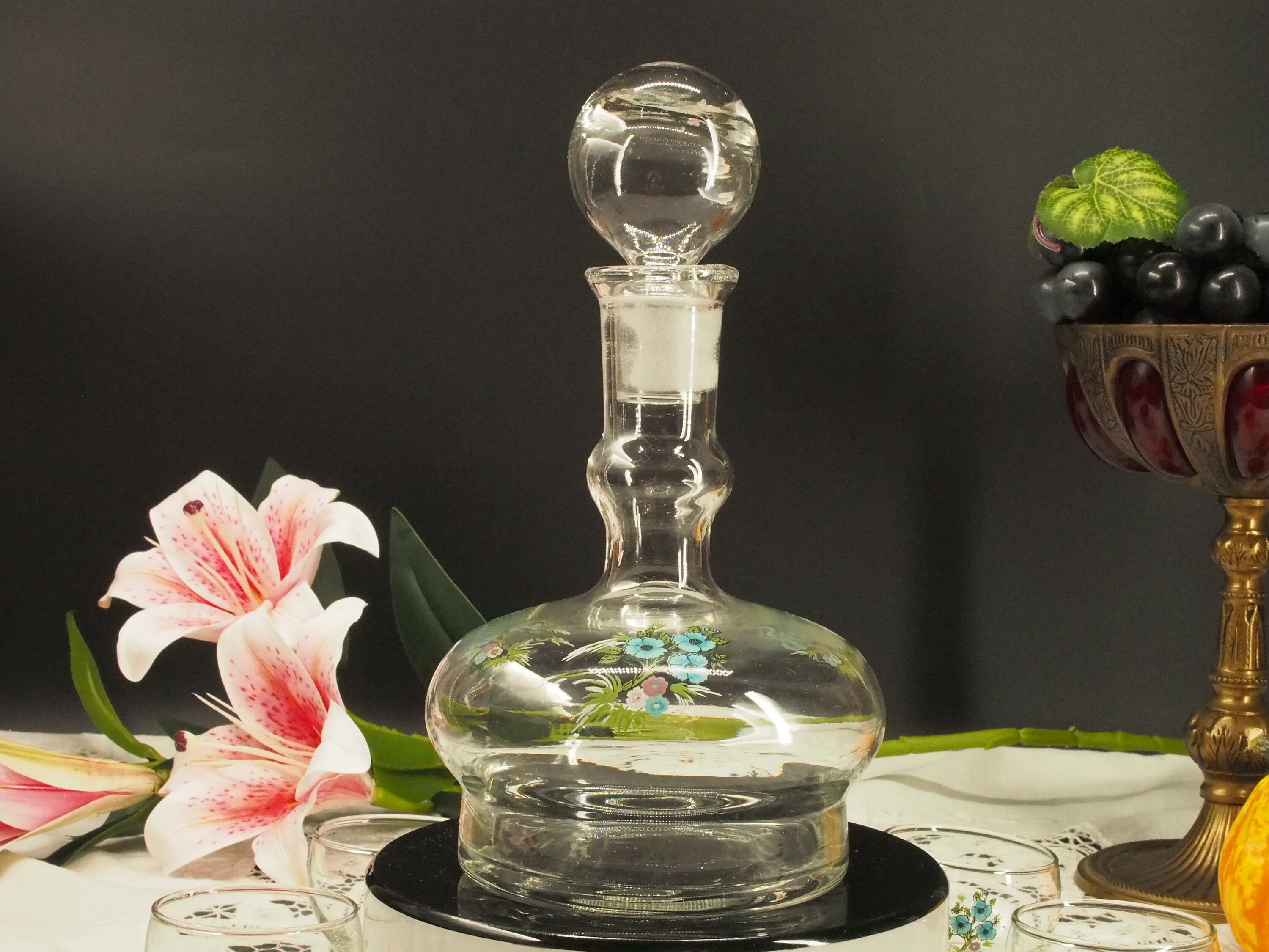 1950s Handmade Barware, Blue Flower Figured Vintage Drinkware ...