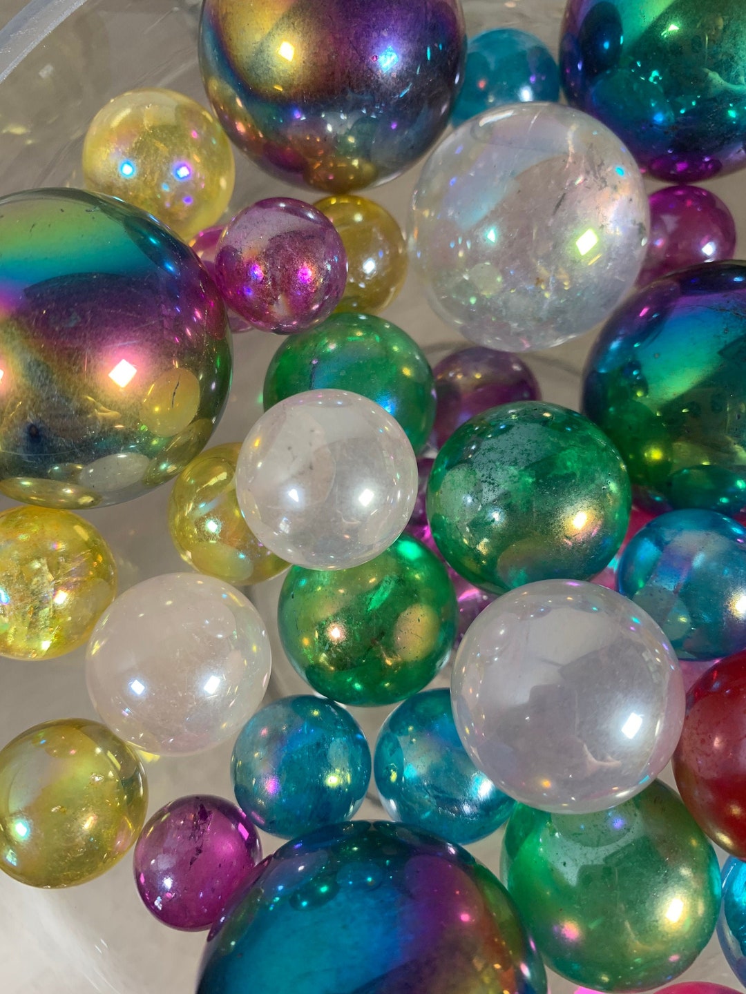 Aqua Aura Mini Spheres Aura Rose Quartz Spheres Rainbow Spheres - Etsy