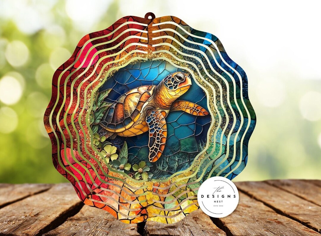 Cute Sea Turtle Wind Spinner Png Sublimation Design, Stained Glass Turtle Wind Spinner Design ...