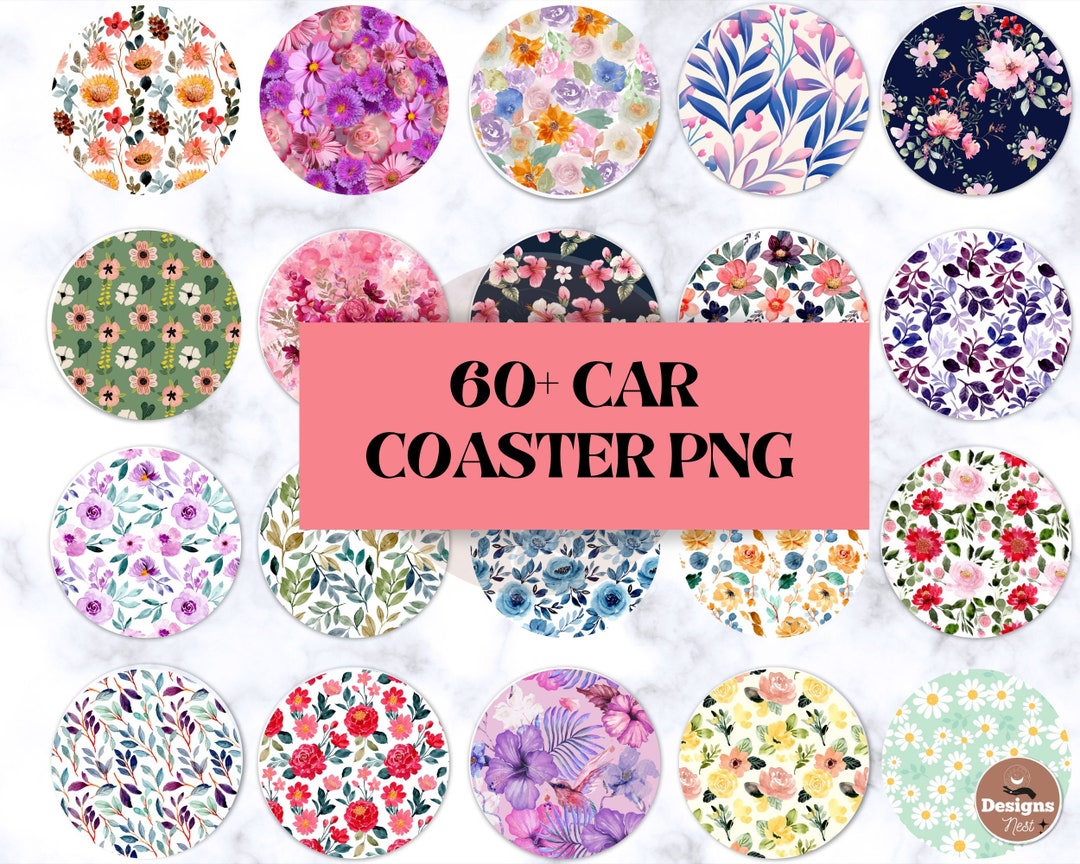Floral Round Car Coaster Design Bundle PNG, Rose Flower Round Design ...