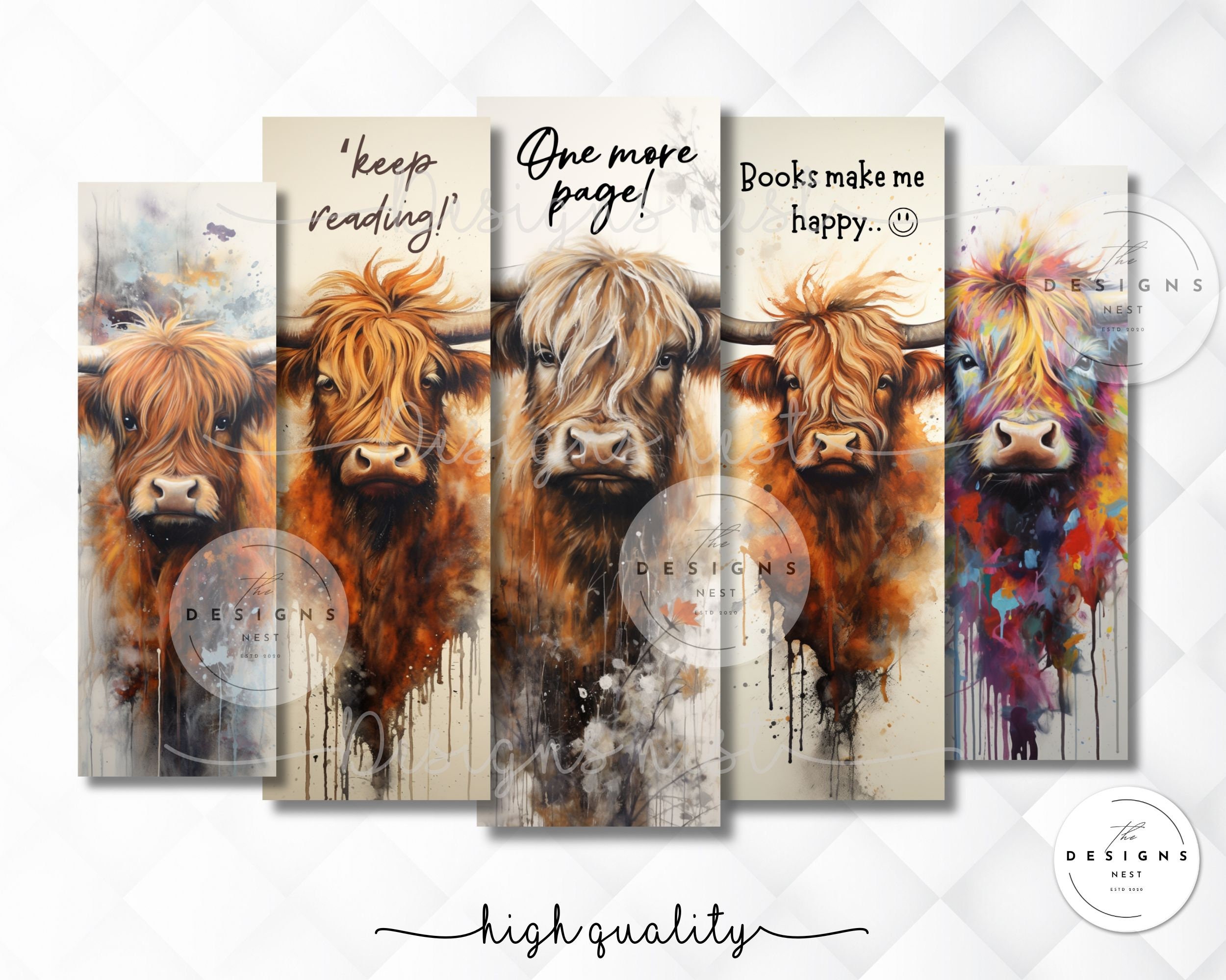 20 Watercolor Highland Cow Printable Bookmarks |PNG Bookmark ...