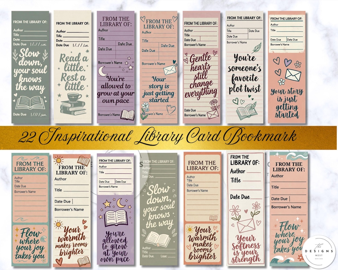 Inspirational Library Card Bookmark Prints, Book Lover Romantasy ...