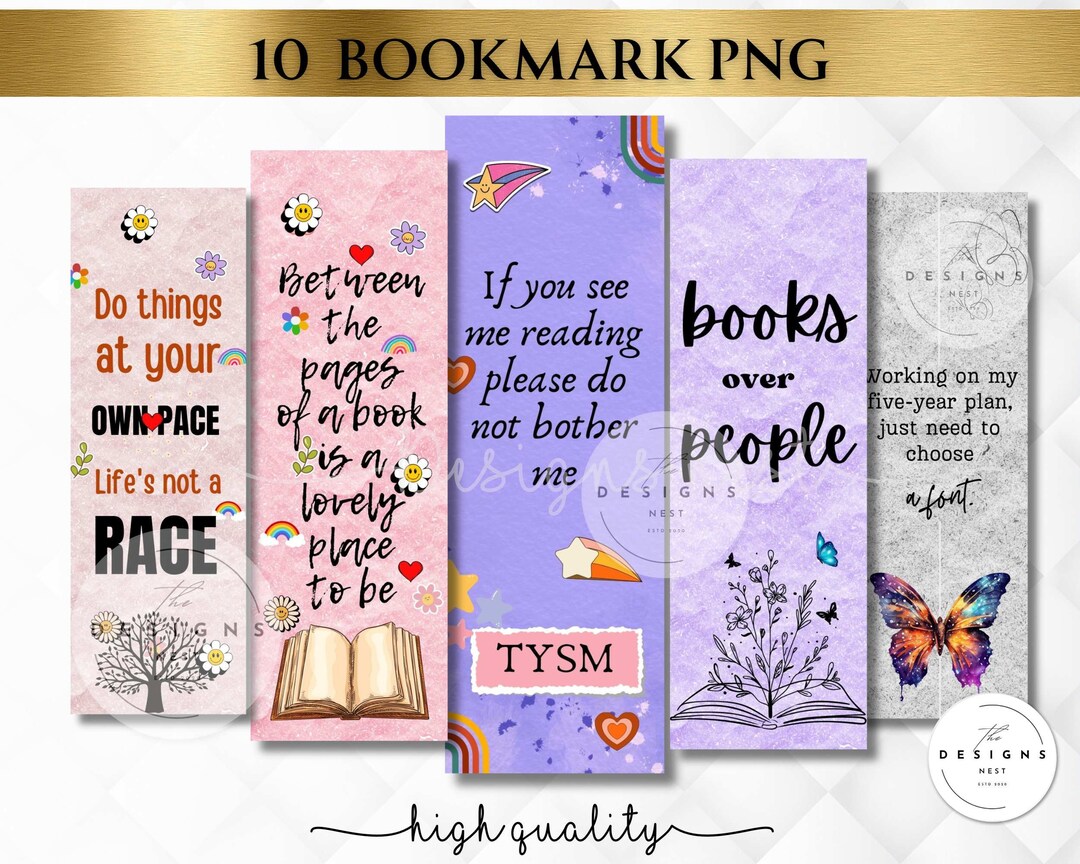 Cute Bookmark PNG Bundle, Printable Designs (2x6 Inches) - Etsy
