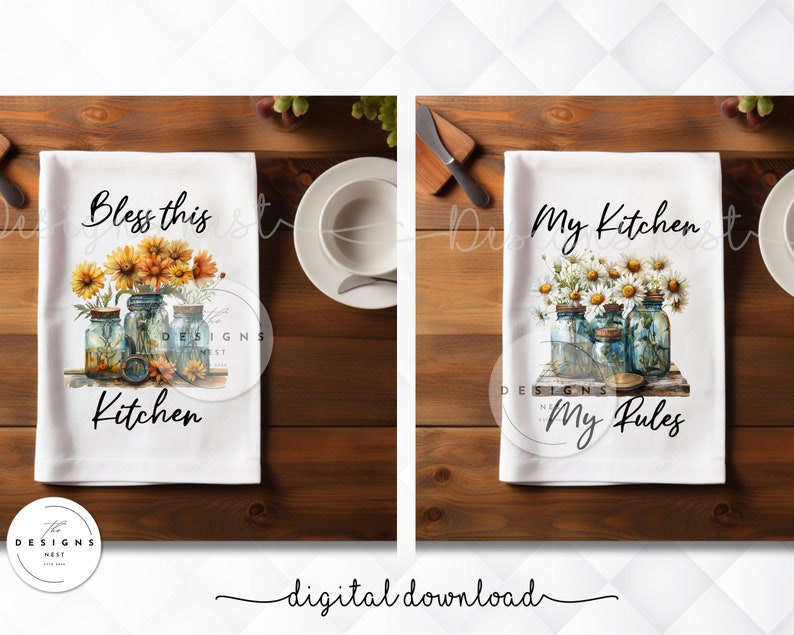 Country Daisies Kitchen Towel Sublimation Bundle | Kitchen Towel ...