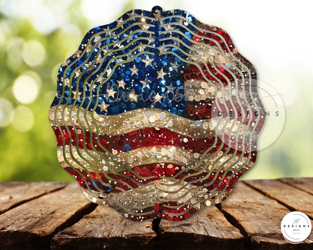 American Flag Wind Spinner Sublimation Design, Glitter USA Flag PNG ...