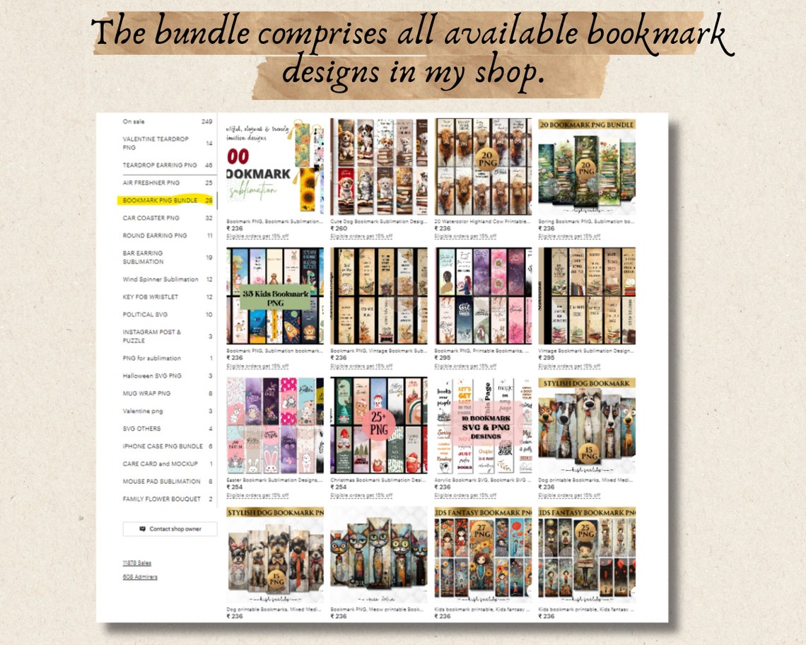 Whole Shop Bookmark PNG Bundle, Bookmark Sublimation Design - Etsy